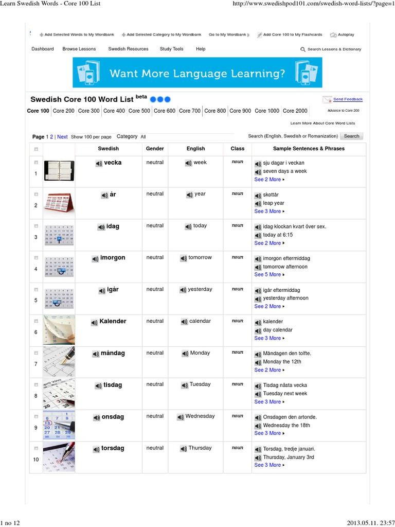 Learn Swedish Words - Core 100 List.pdf | Http Cookie | Personally ...