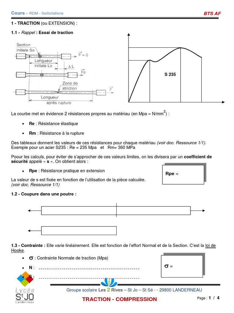 RDM BTS AF Traction Compression | Résistance des matériaux | Élasticité (Physique)