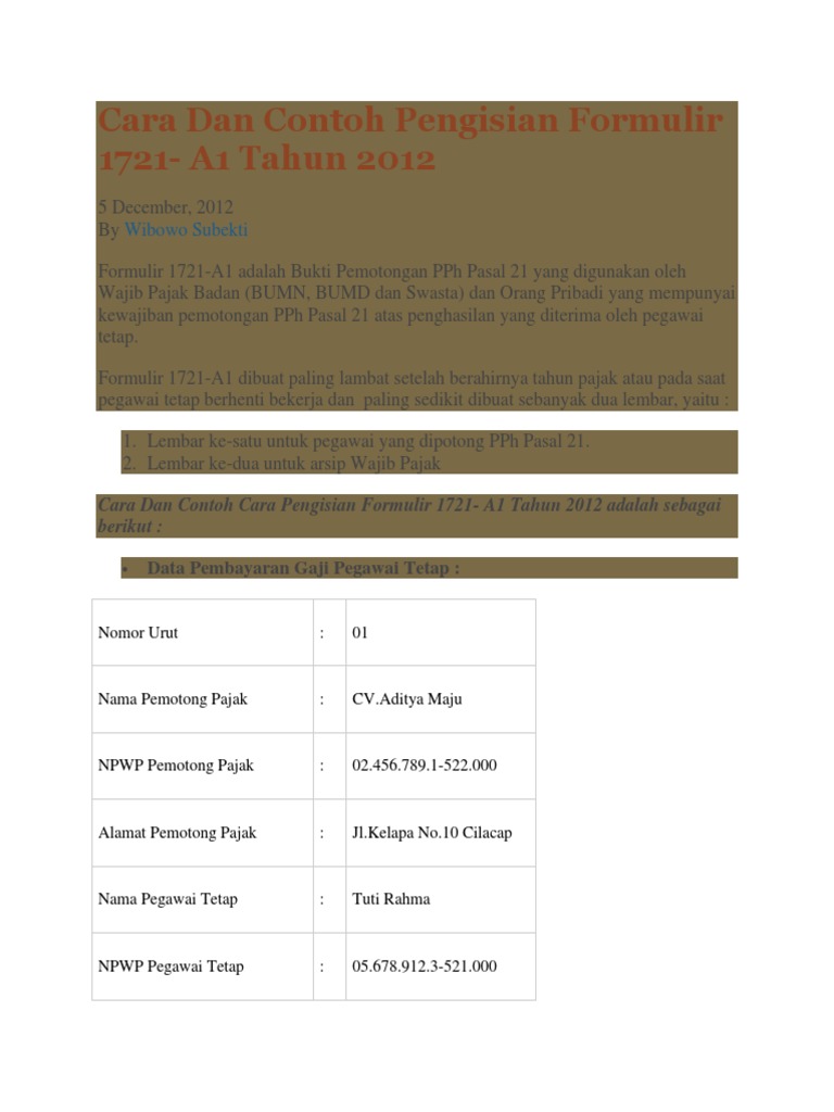 Cara Dan Contoh Pengisian Formulir 1721 | PDF