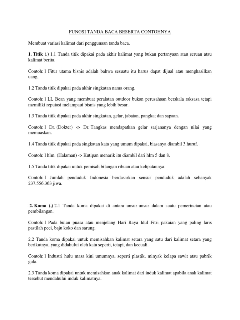 Fungsi Tanda Baca Beserta Contohnya | PDF