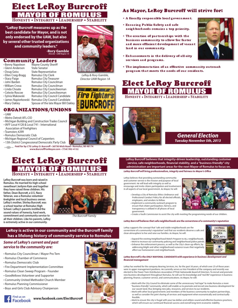 Burcroff Election Literature | PDF | Government | Politics (General)