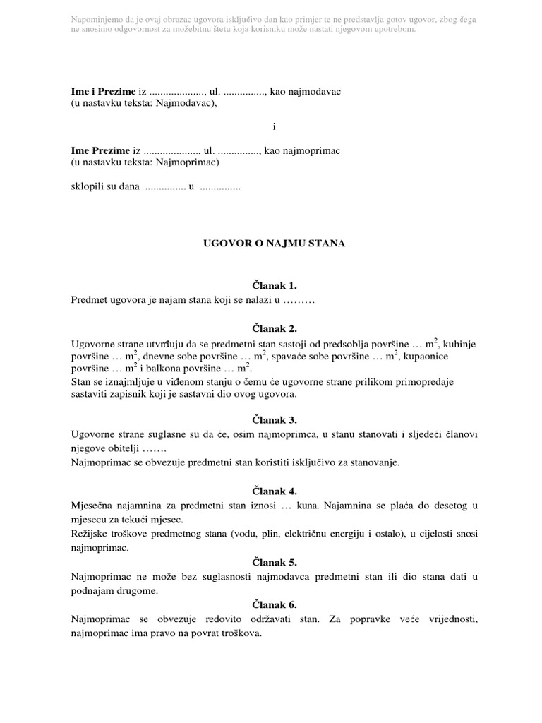 Ugovor o Najmu Stana PDF | PDF