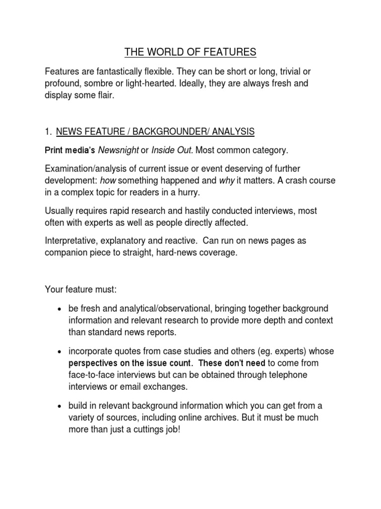 Types of Features | PDF | News | Newspapers