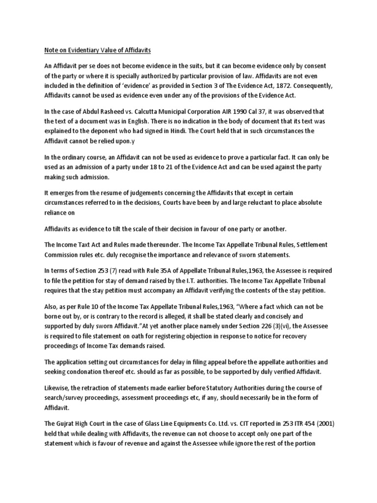 Evidentiary Value of Affidavits | PDF | Affidavit | Evidence (Law)