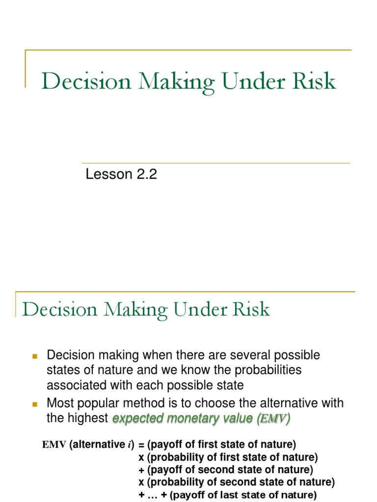 Decision Making Under Risk.ppt | Sensitivity Analysis | Probability