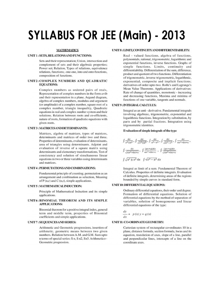 SYLLABUS FOR JEE (Main) - 2013 | PDF
