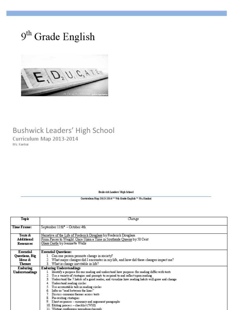 9th Grade Curriculum Map 2013-2014 | PDF | Poetry | Essays