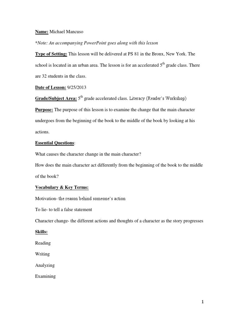 Shiloh Lesson Plan Write Up CH 7 Wed 9 25 13 | Download Free PDF ...