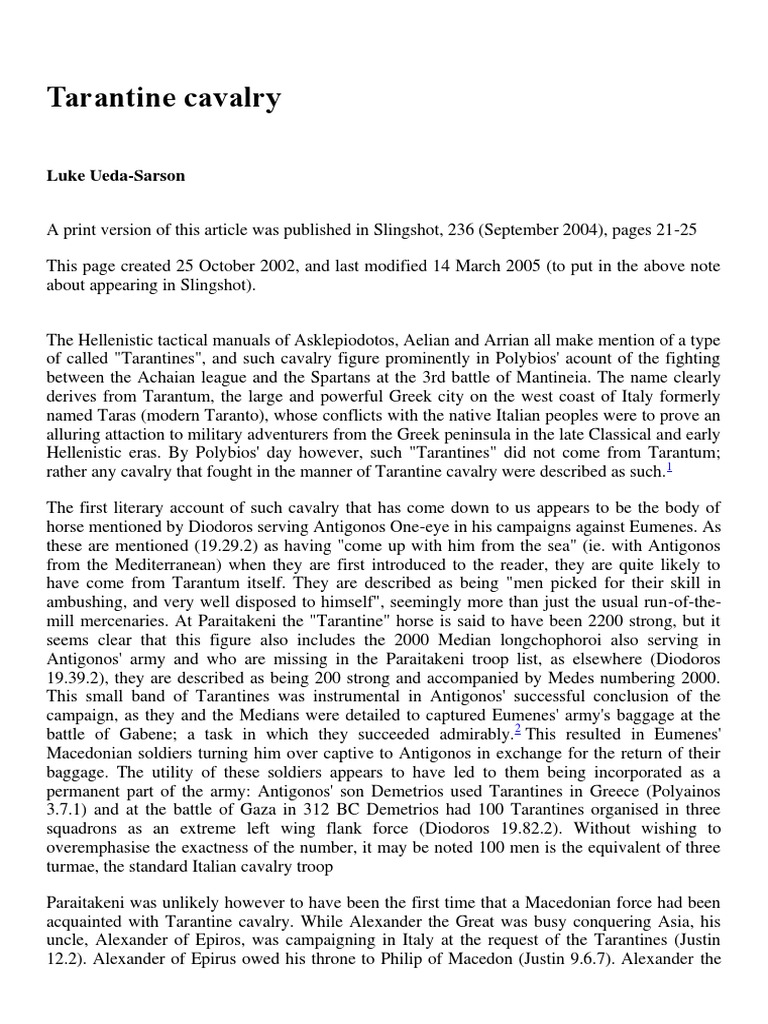 Tarantine Cavalry | PDF | Cavalry | Macedonia (Ancient Kingdom)