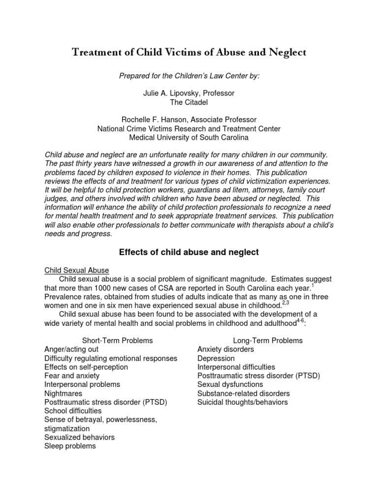 Treatment of Child Victims of Abuse and Neglect | PDF | Child Neglect ...
