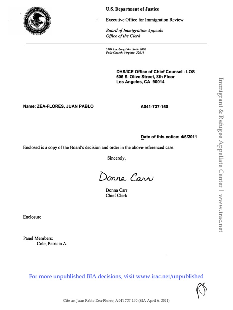 Juan Pablo Zea-Flores, A041 737 150 (BIA April 6, 2011) | PDF | Removal ...