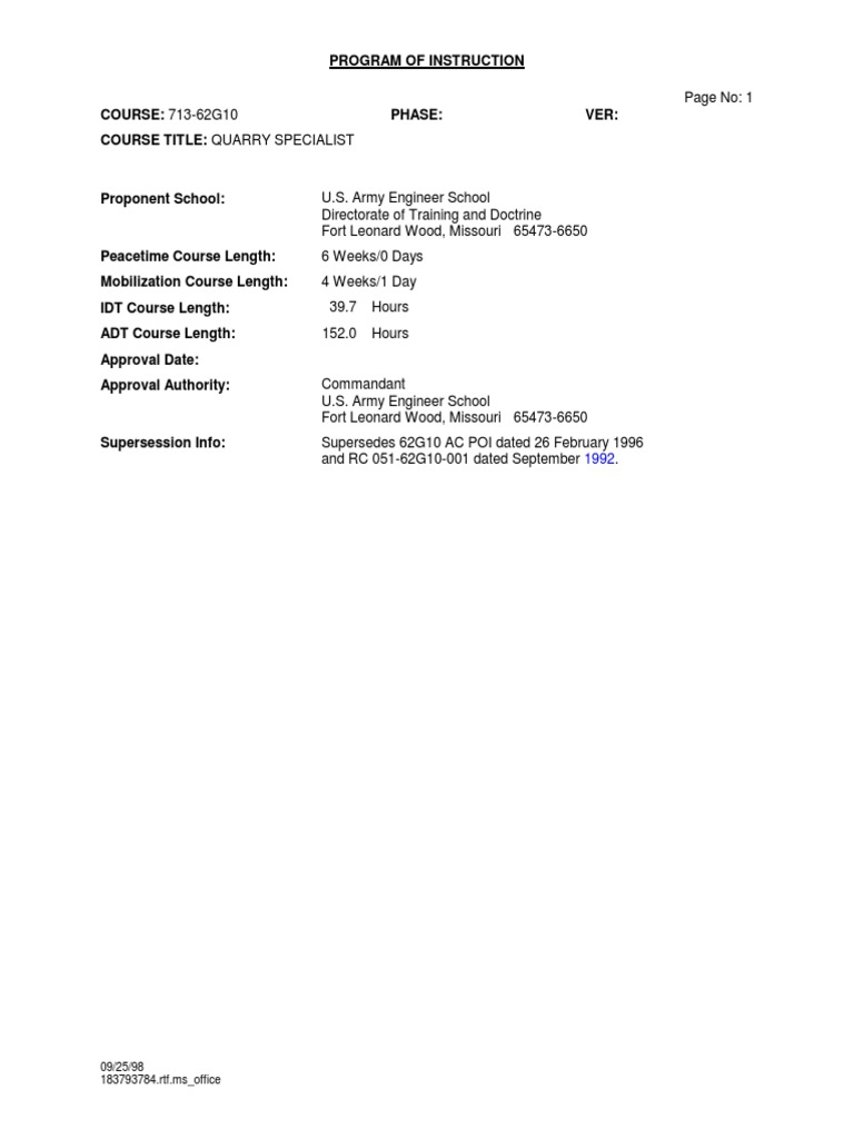 62G10POI | PDF | United States Army | Test (Assessment)