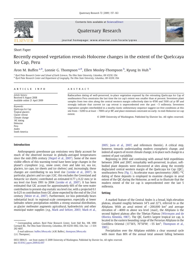 Quaternary Research: Aron M. Buffen, Lonnie G. Thompson, Ellen Mosley ...