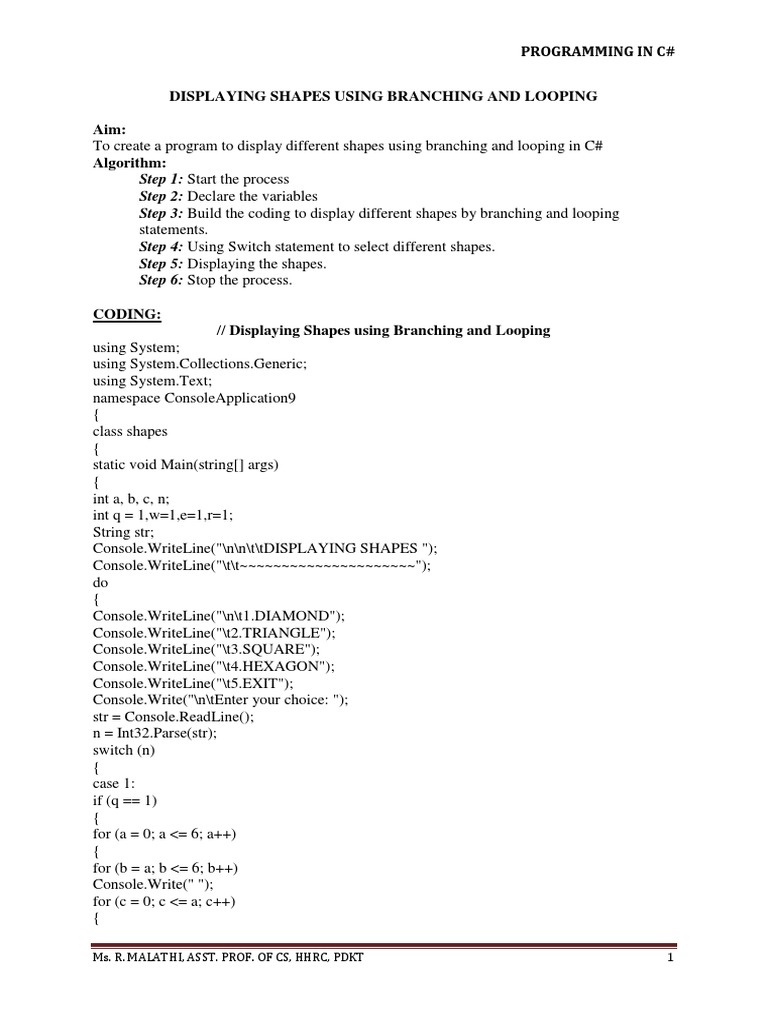 Ex No | PDF | C Sharp (Programming Language) | C (Programming Language)