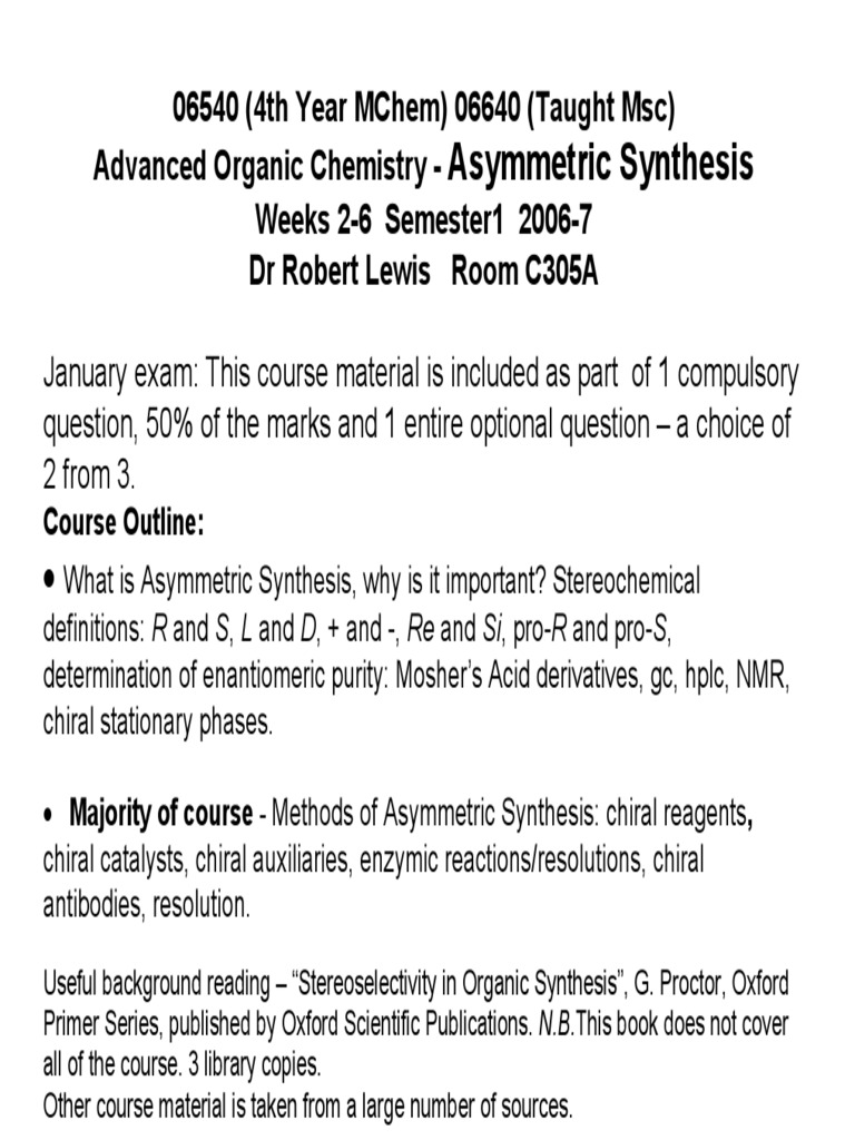 Asymmetric Synthesis | PDF | Enantioselective Synthesis | B Cell
