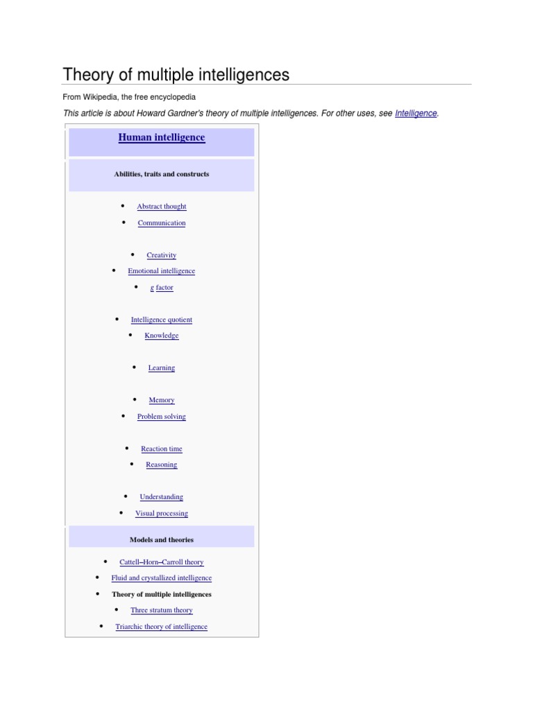 Gardner's Theory of Multiple Intelligences | PDF | Intelligence ...