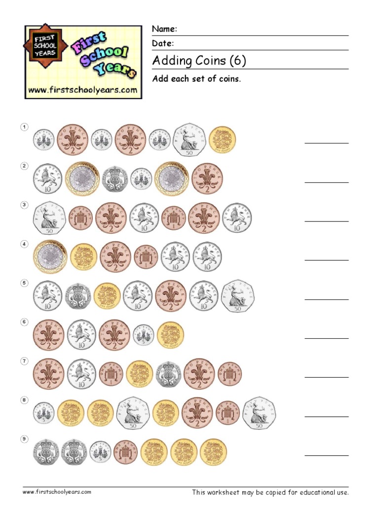 Coin Addition Worksheet | PDF
