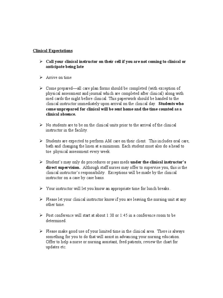 Clinical Expectations for Nursing Students | PDF