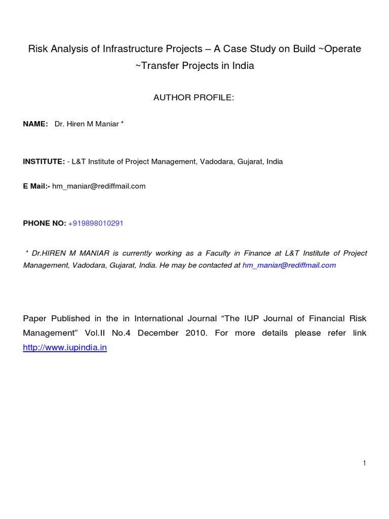 Risk Analysis of Infrastructure Projects PDF | PDF | Risk Management ...