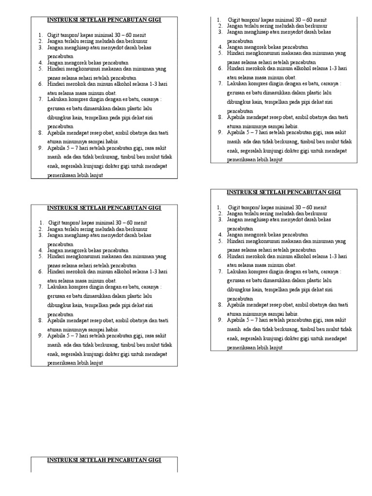 Panduan Pasca Cabut Gigi Aman | PDF