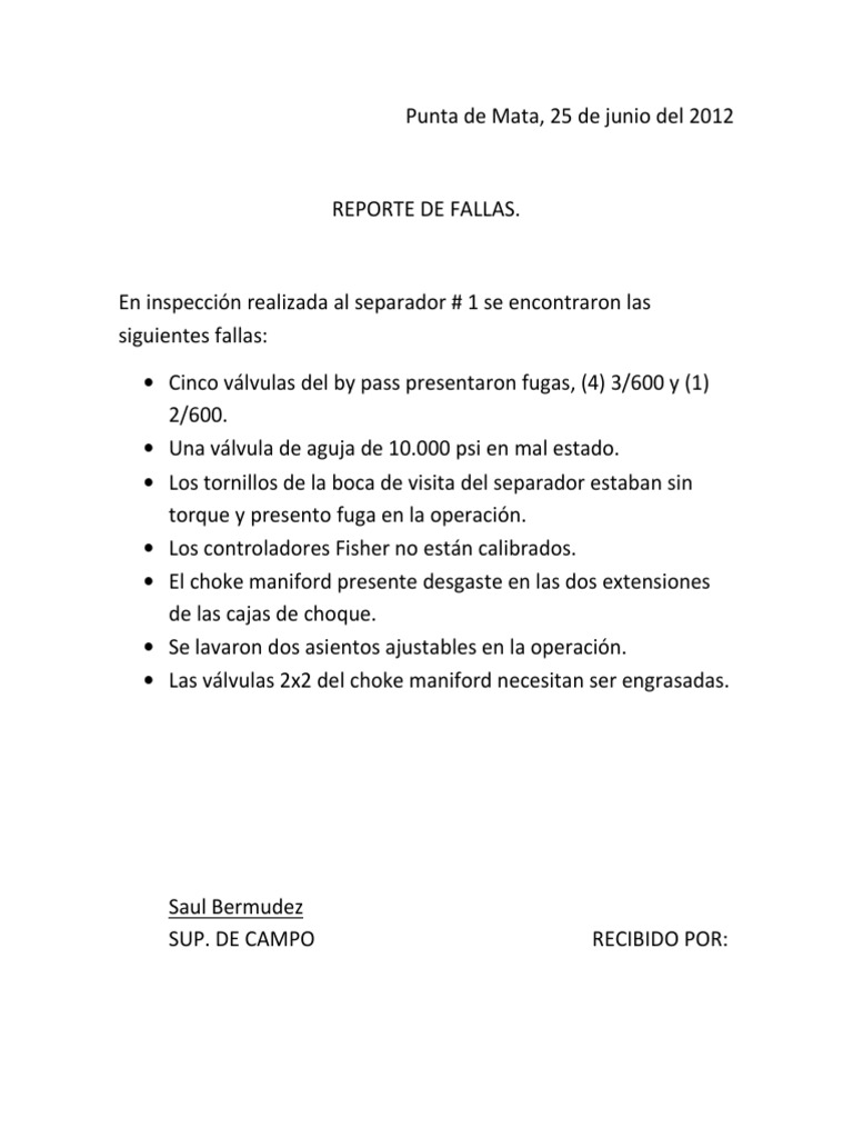 Reporte de Fallas | PDF