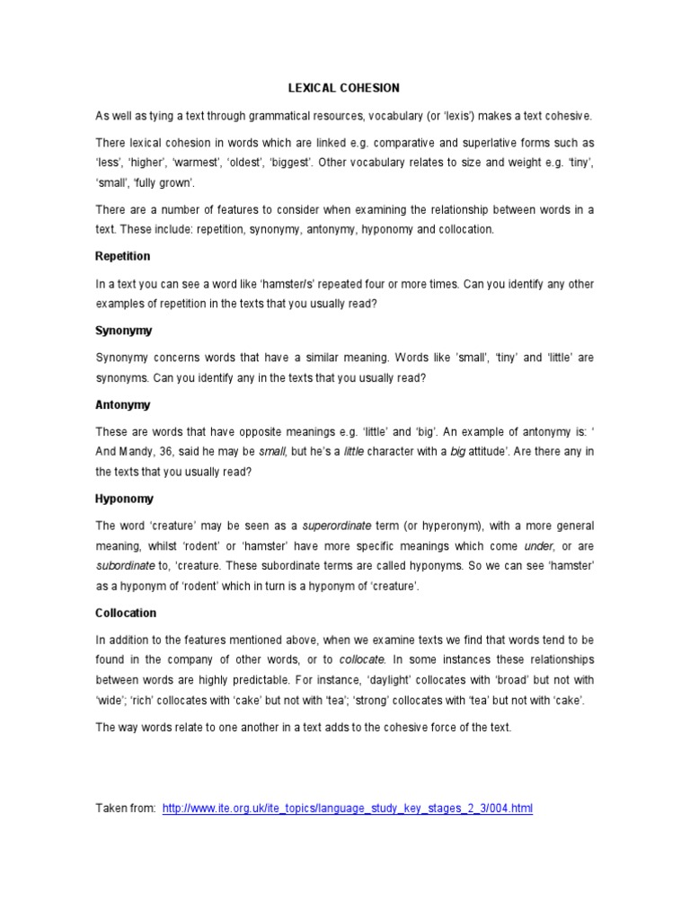 Lexical Cohesion | PDF | Semantics | Semiotics