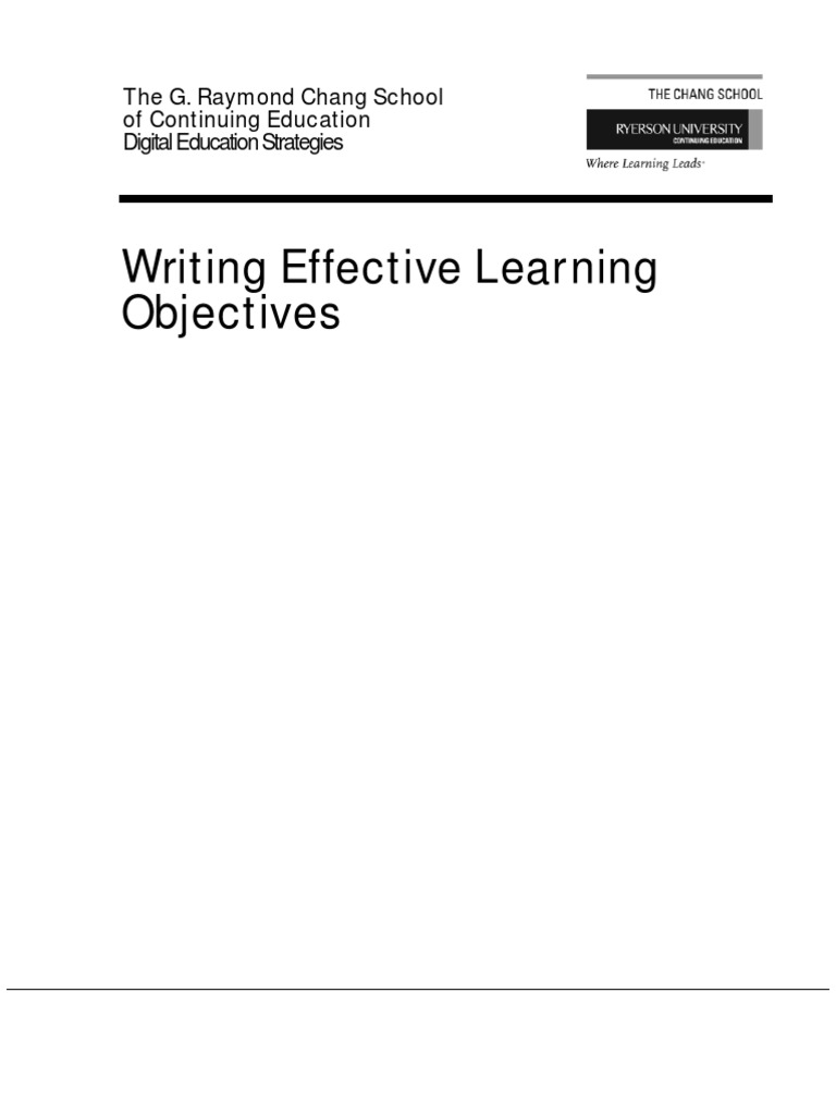 Writing Effective Learning Objectives: Digital Education Strategies ...