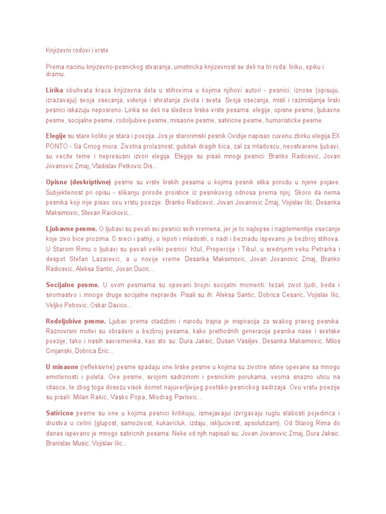 Knjizevni Rodovi I Vrste | PDF