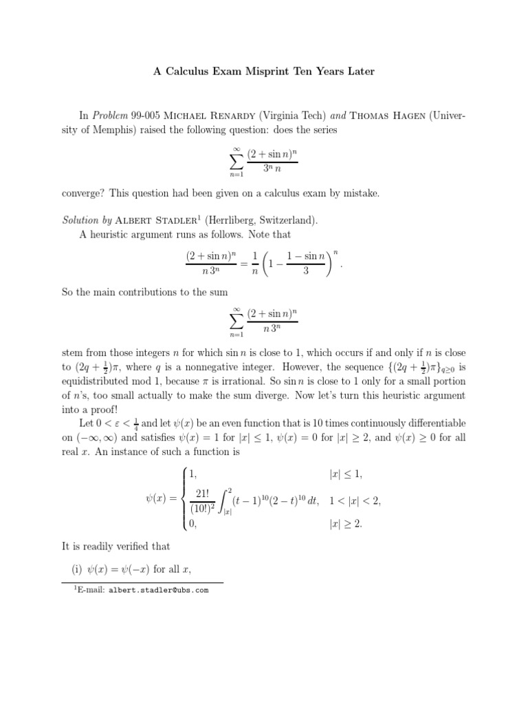 A Rigorous Proof that the Series ∞n=1 (2 + sin n)/n3n Converges via ...
