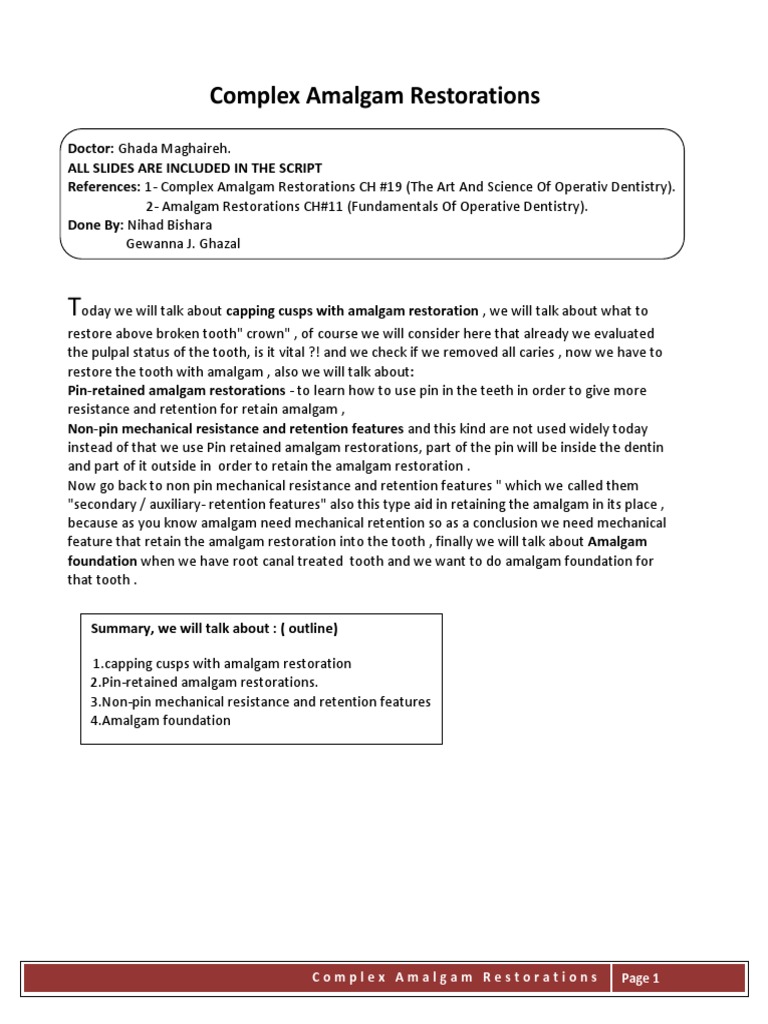 Capping Cusps With Amalgam (Last Edi) | PDF | Human Tooth | Periodontology