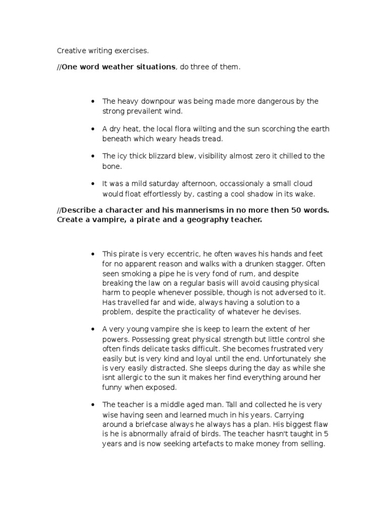 Creative Writing Character Exercises | PDF
