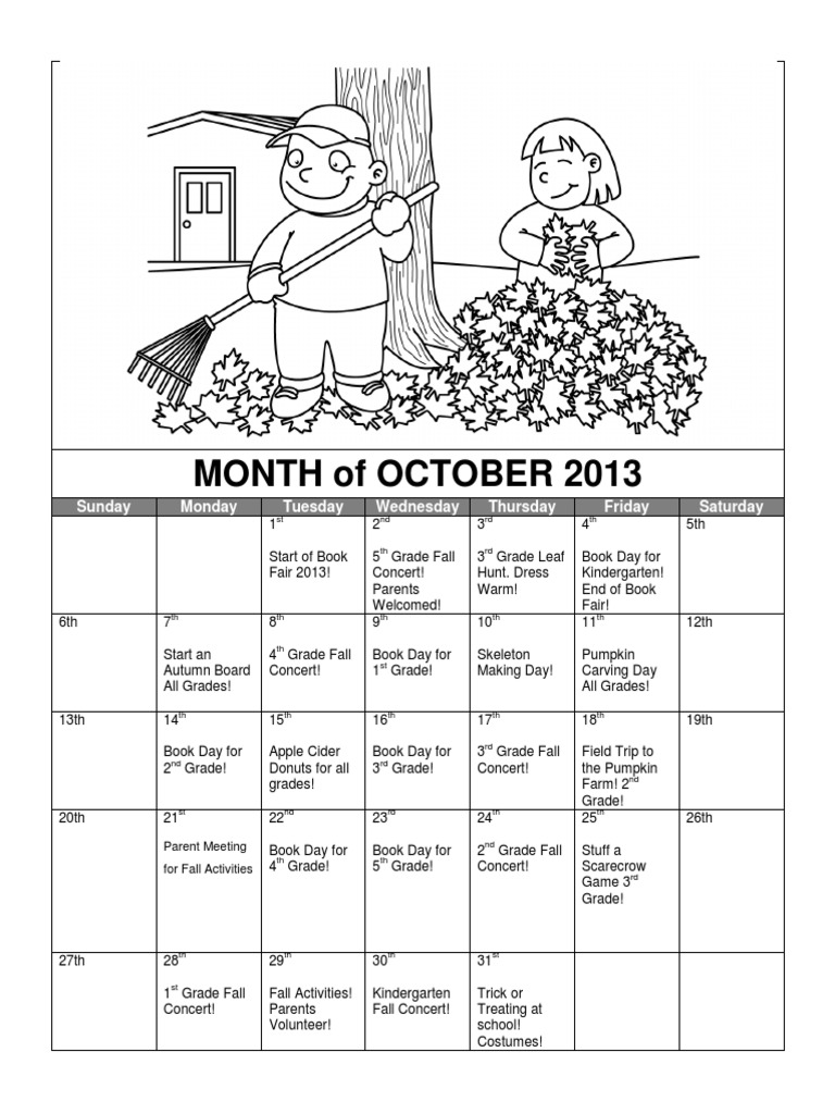 October 2013 School Events Calendar | PDF