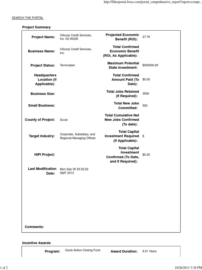 Citicorp Credit Services Project Summary | PDF
