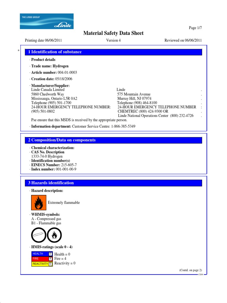 Linde Hydrogen PDF | PDF | Dangerous Goods | Personal Protective Equipment