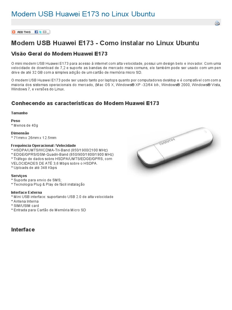 Modem USB Huawei E173 No Linux Ubuntu | PDF | USB | Linux