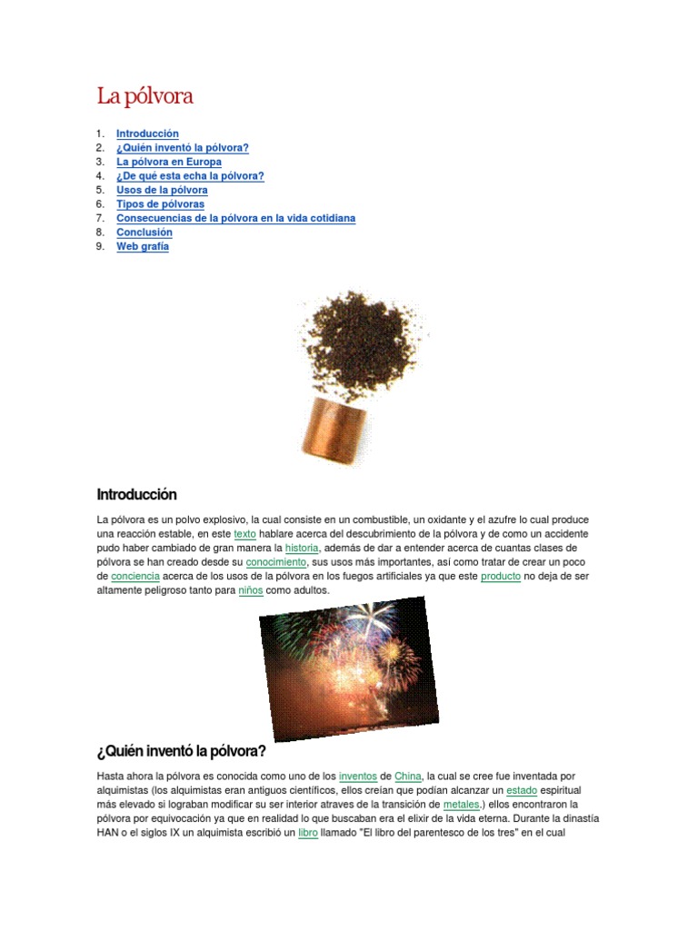 Historia y usos de la pólvora | PDF | Pólvora | Material explosivo