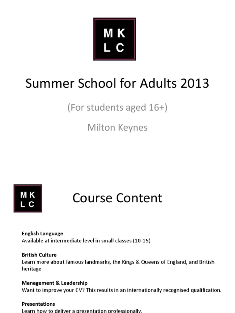 Summer School For Adults 2013 | PDF