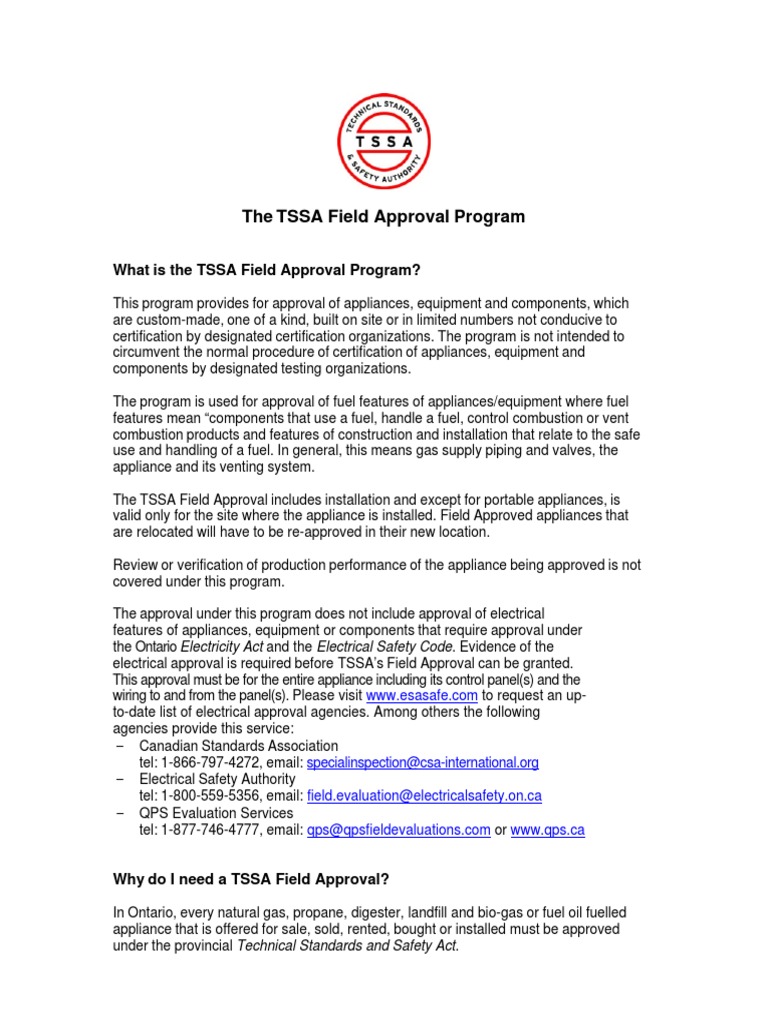 TSSA Field Approval Information July 29, 2011 PDF | PDF | Specification ...