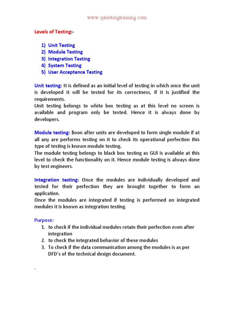 Levels of Testing PDF | Download Free PDF | Application Software ...