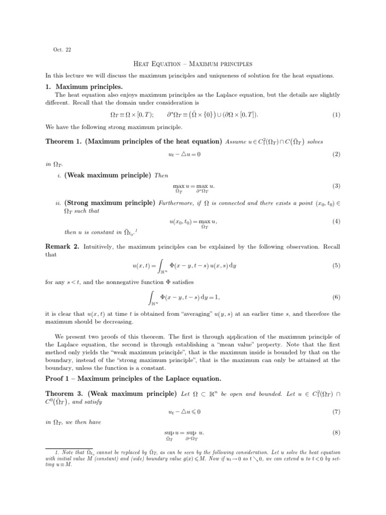 Mean Value Formula Heat Equation | PDF | Integral | Equations