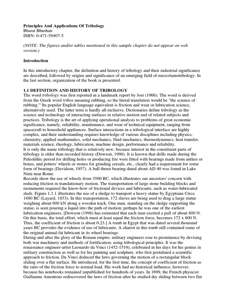Principles and Applications of Tribology | PDF | Friction | Wear