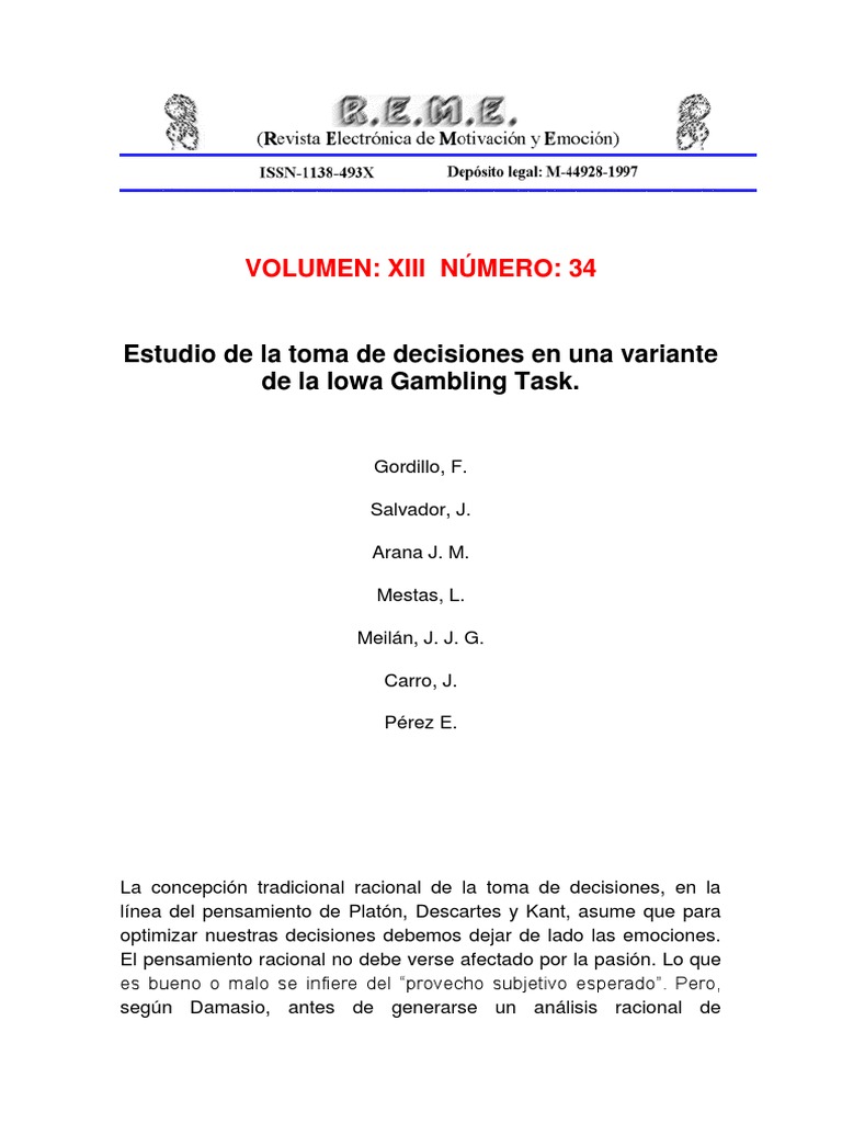 Iowa Gambling Task | PDF | Las emociones | Mente inconsciente