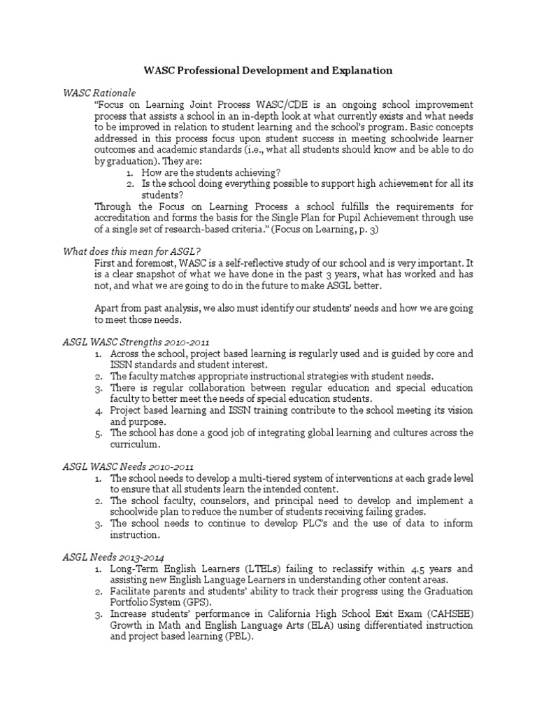 Wasc Professional Development and Explanation | PDF | Project Based ...