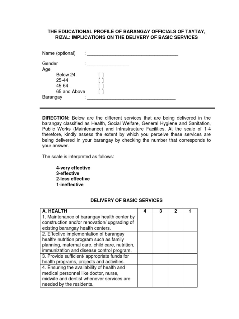 QUESTIONNAIRE | PDF | Sanitation | Hygiene
