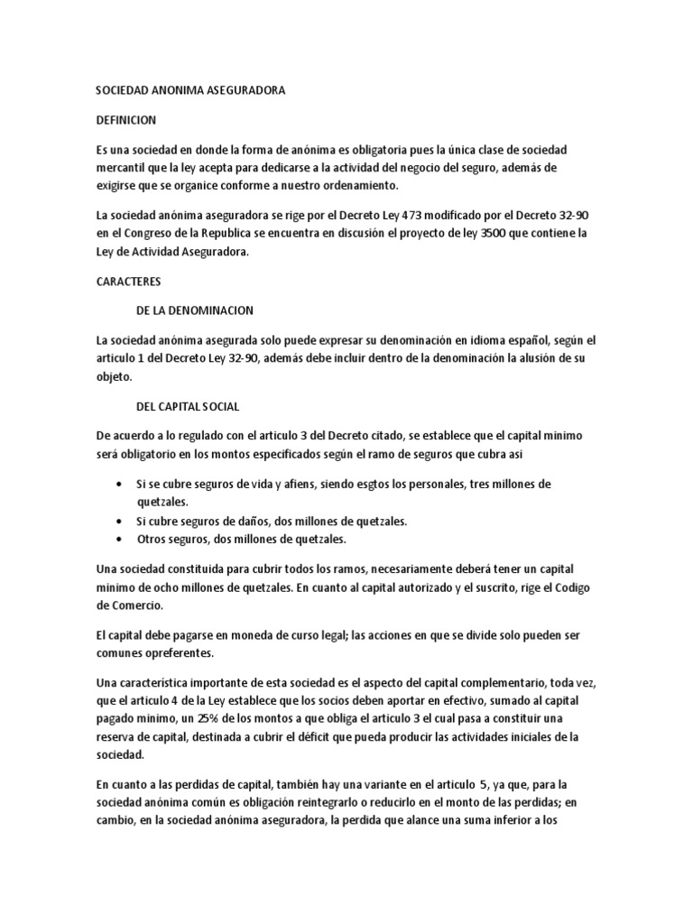 Sociedad Anonima Aseguradora | PDF | Liquidación | Seguro