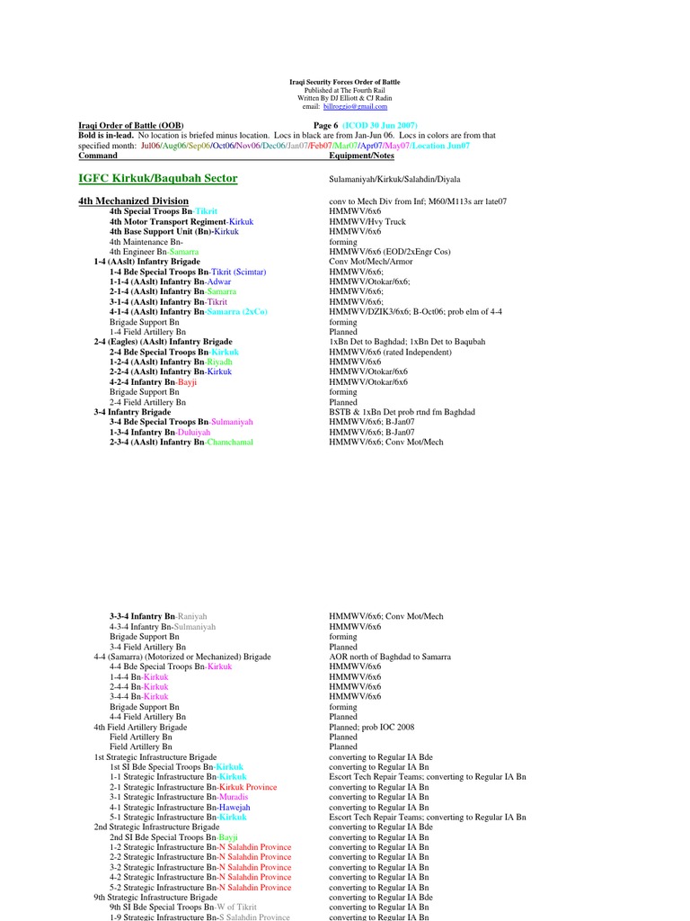 Iraq Security Forces Order of Battle | PDF | Division (Military) | Brigade