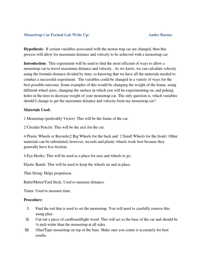Mousetrap Car Experiment Analysis | PDF | Experiment | Friction