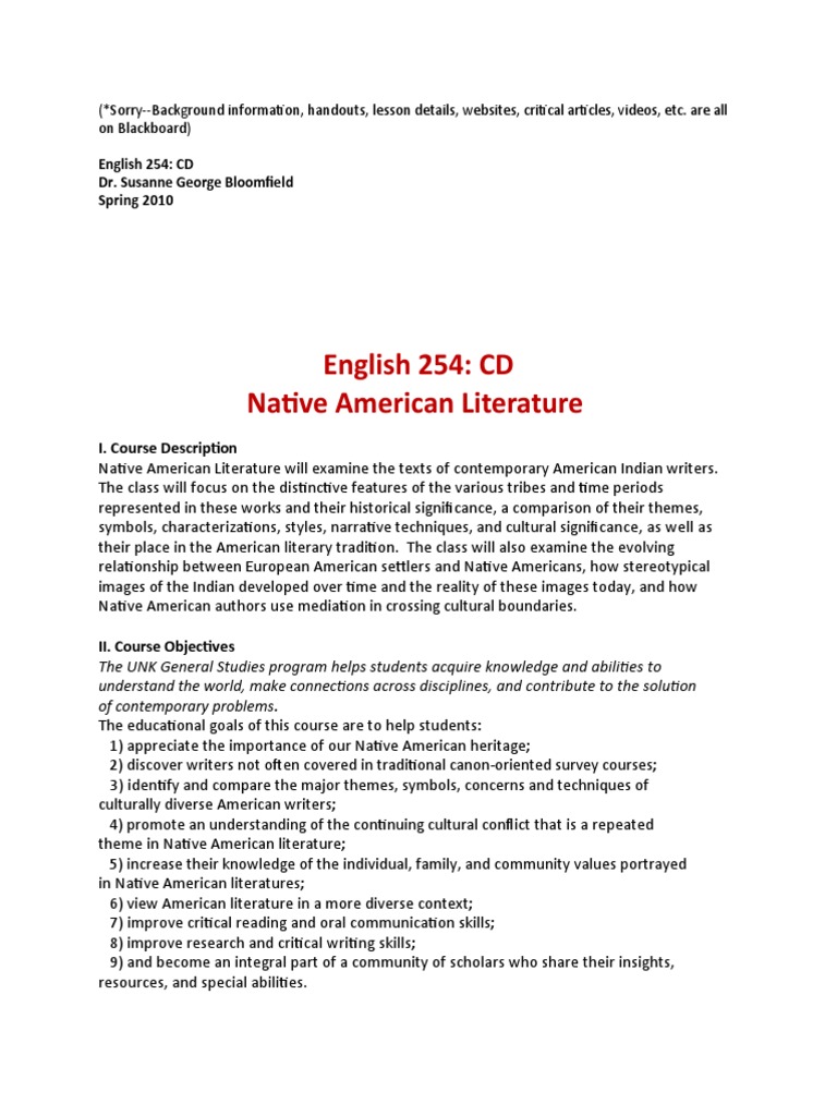 Native American Literature Syllabus | PDF | Lakota People | Native ...
