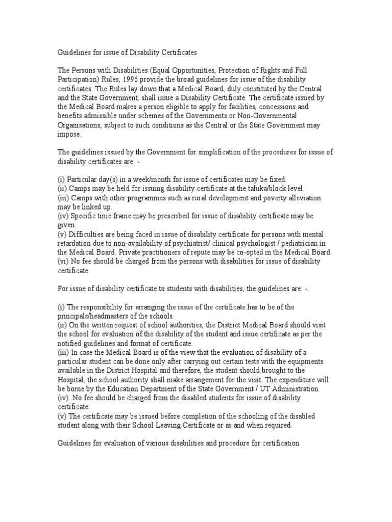 Guidelines For Issue of Disability Certificates | PDF | Disability ...