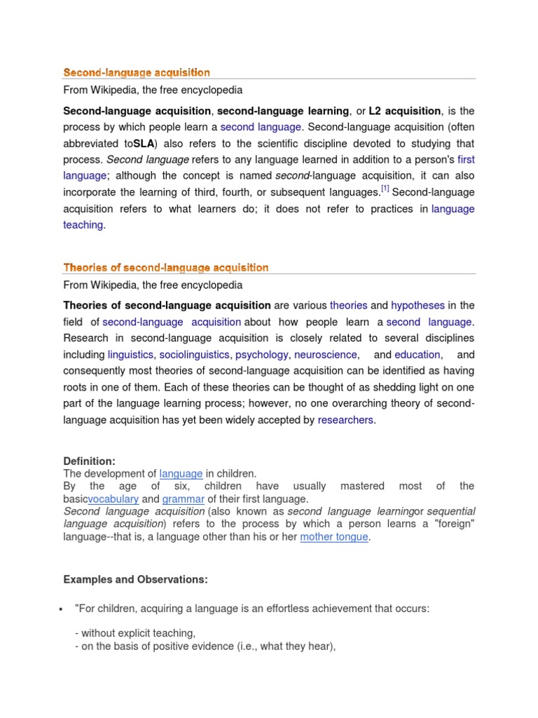 Second Language Acquisition | PDF | Second Language Acquisition ...